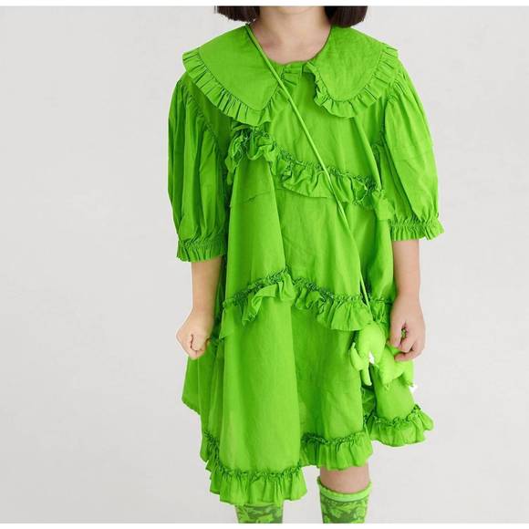 Jnby | Dresses | New Jnby Kids Asymmetric Ruffle Collared Dress In Green | Poshmark